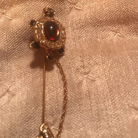 Jewelry | Vintage Mid Century Design Turtle Hat Pin With Safety Chain ...